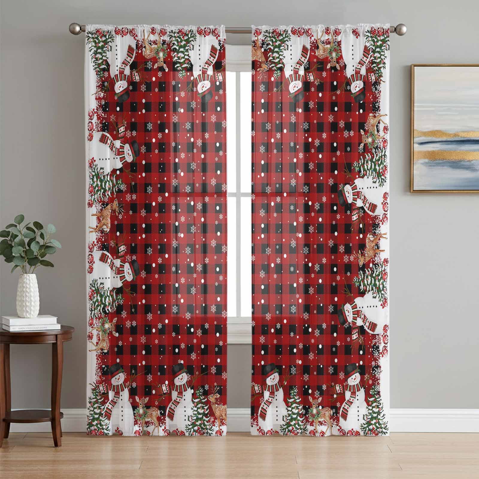 Christmas Sheer Curtains 96 Inch Length 2 Panels Set, Buffalo Plaid ...