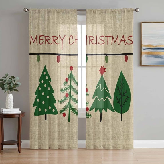 Christmas Sheer Curtains 96 Inch Length 2 Panels Set, Farmhouse Retro ...