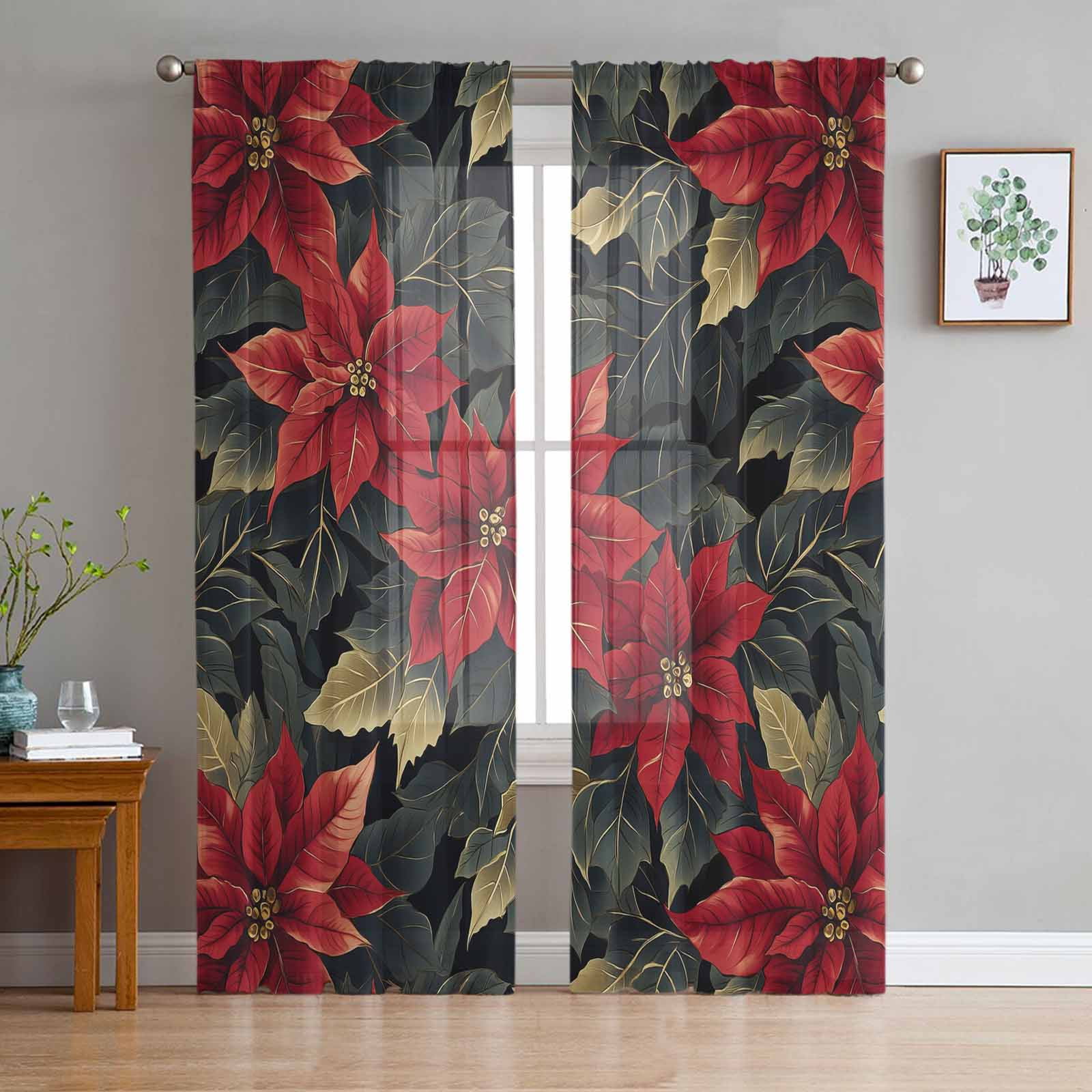 Christmas Sheer Curtains 96 Inches Long 2 Panels Set, Window Sheer ...