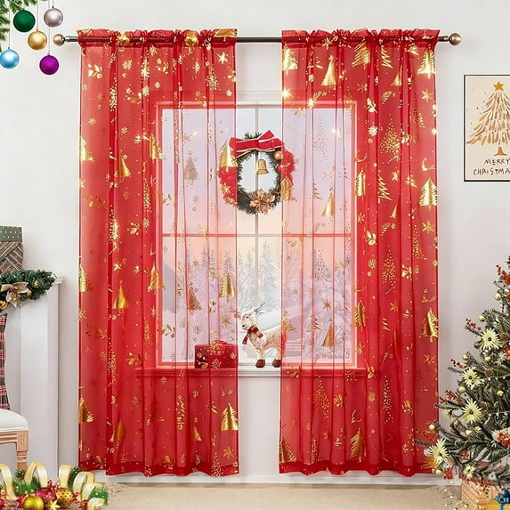 Christmas Sheer Curtains for Living Room, Luxury Snowflake Silver Foil ...