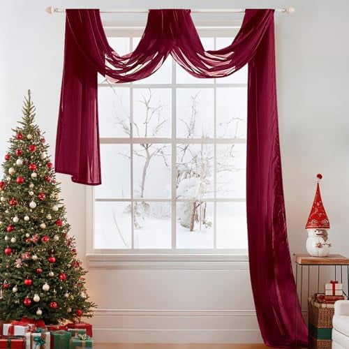 Christmas Sheer Window Scarf Valance Extra Long Topper Window Treatment ...