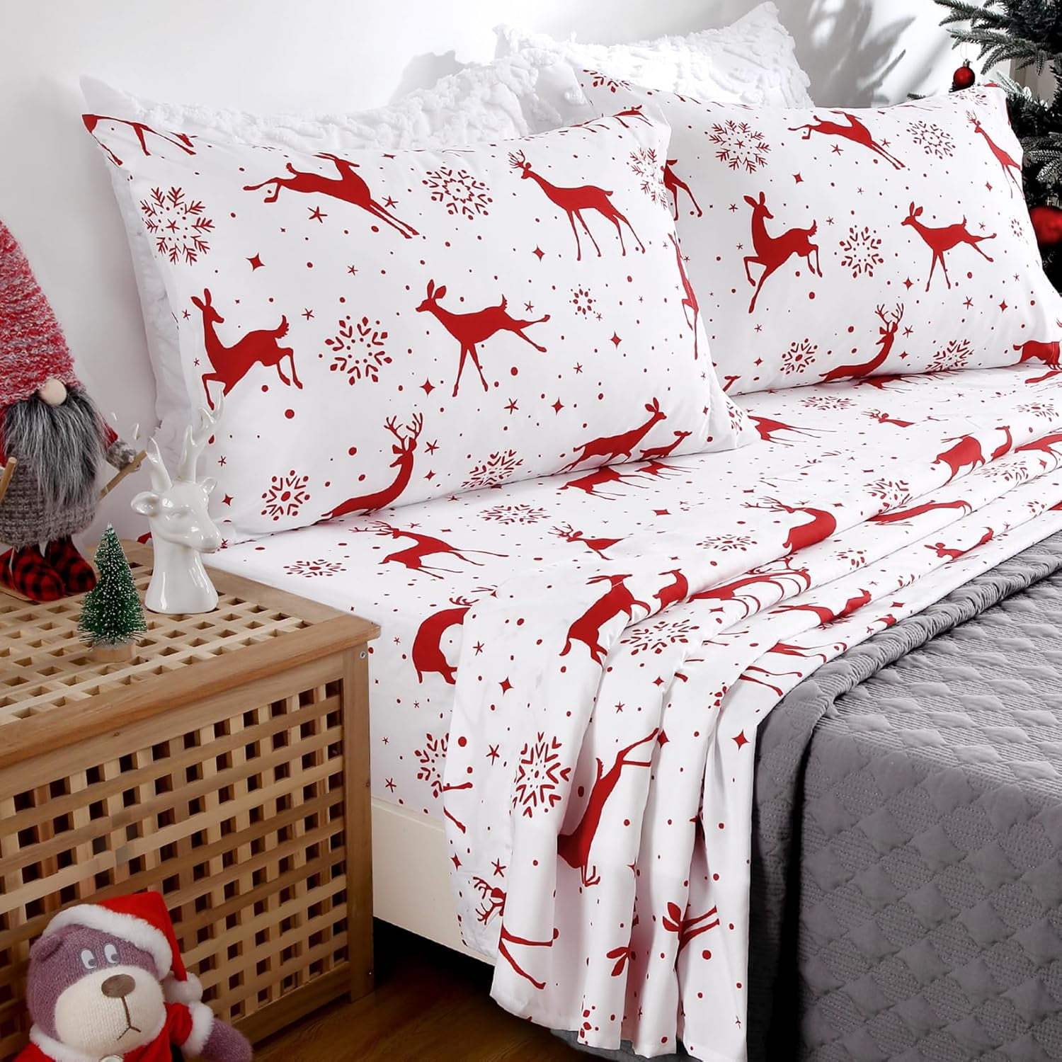 Christmas Sheets Queen Size, Soft Brushed Microfiber Bed Sheet Set, 16 ...