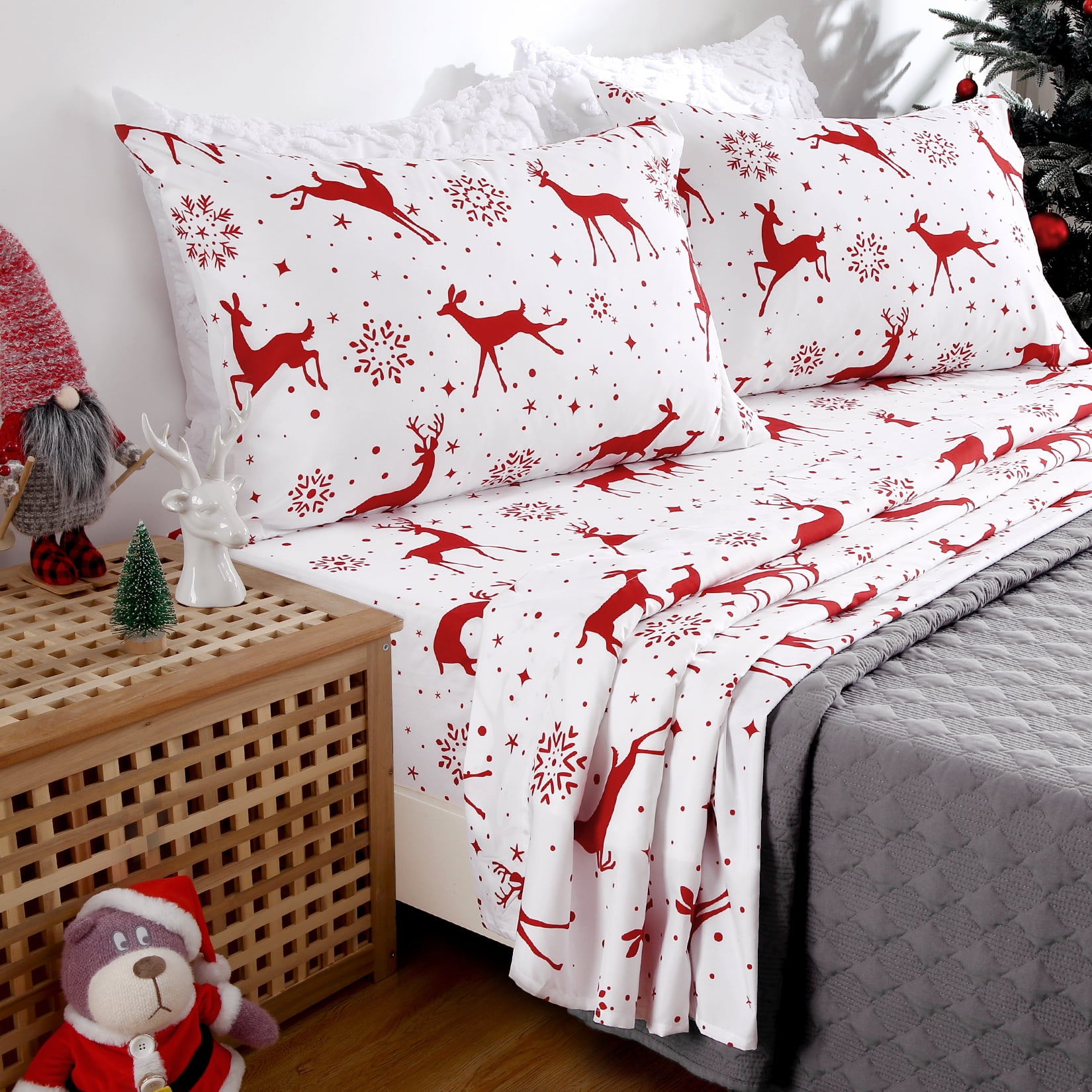 Christmas Sheets Queen, Soft Brushed Microfiber Bed Sheet Set, 16 ...