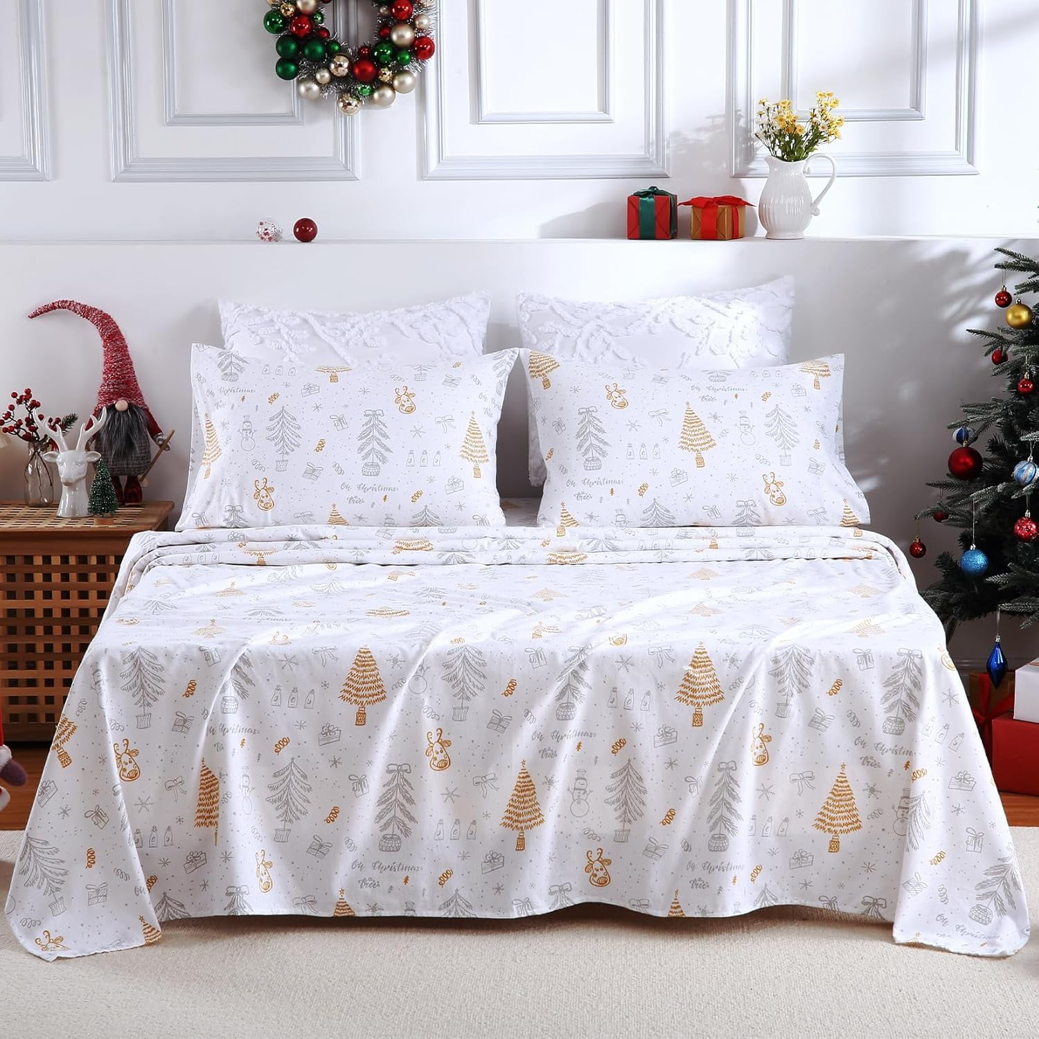 Christmas Sheets, Soft Brushed Microfiber Bed Sheet Set,Inches Deep ...