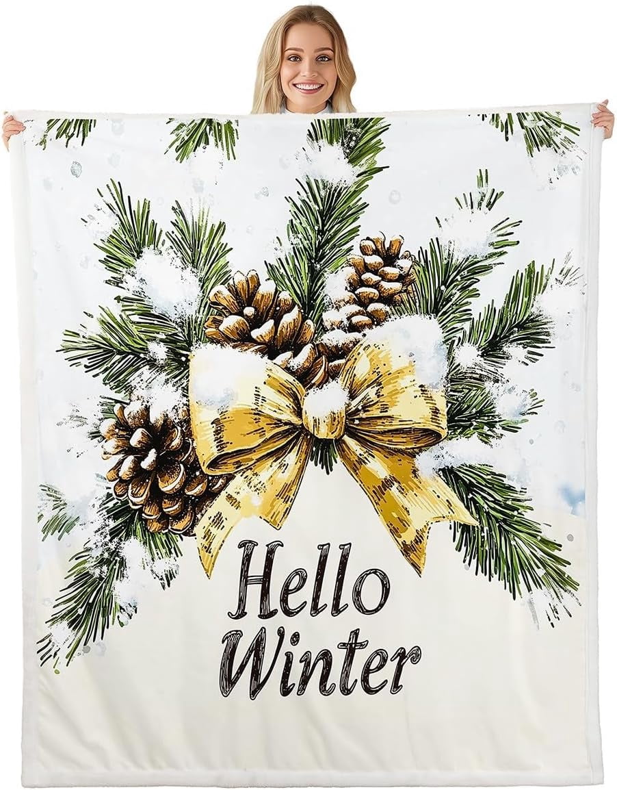 Christmas Sherpa Blanket Twin 60"x80" Hello Winter Fleece Throw Blanket ...