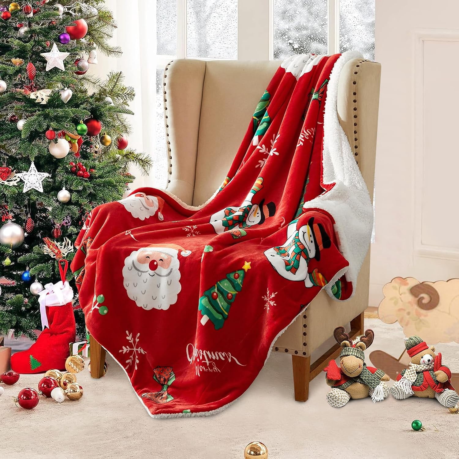 Christmas Sherpa Flannel Fleece Throw Blanket Fuzzy Fluffy Soft Cozy ...