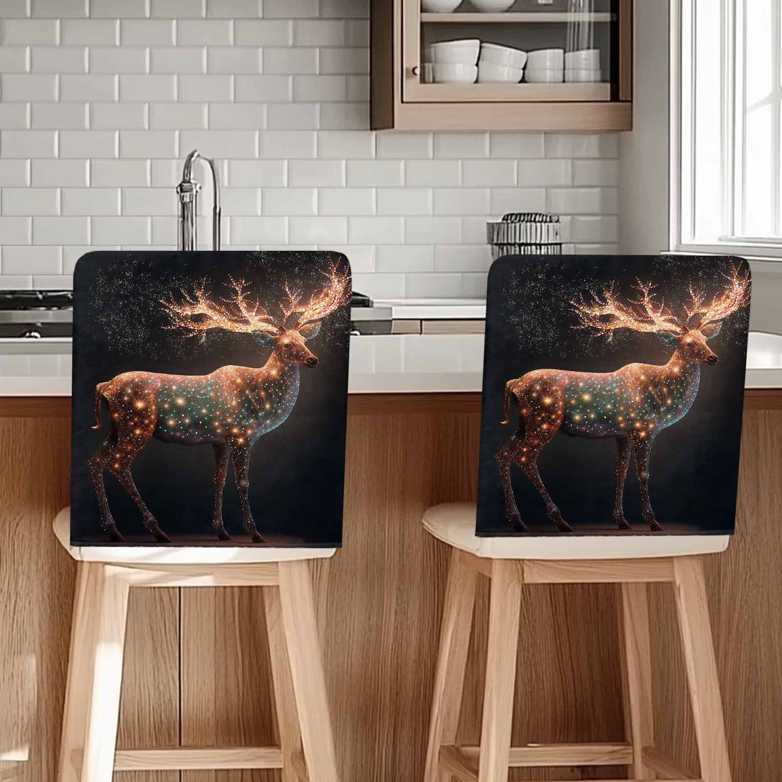 Christmas Shining Chair Covers Set of 1 Elk in the Dark Chair Back Covers Stretch Removable ...