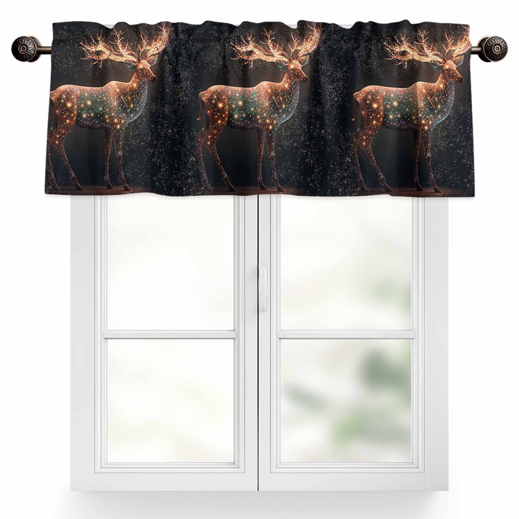 Christmas Shining Valances for Windows, 60 x 18in, Elk in the Dark Rod ...
