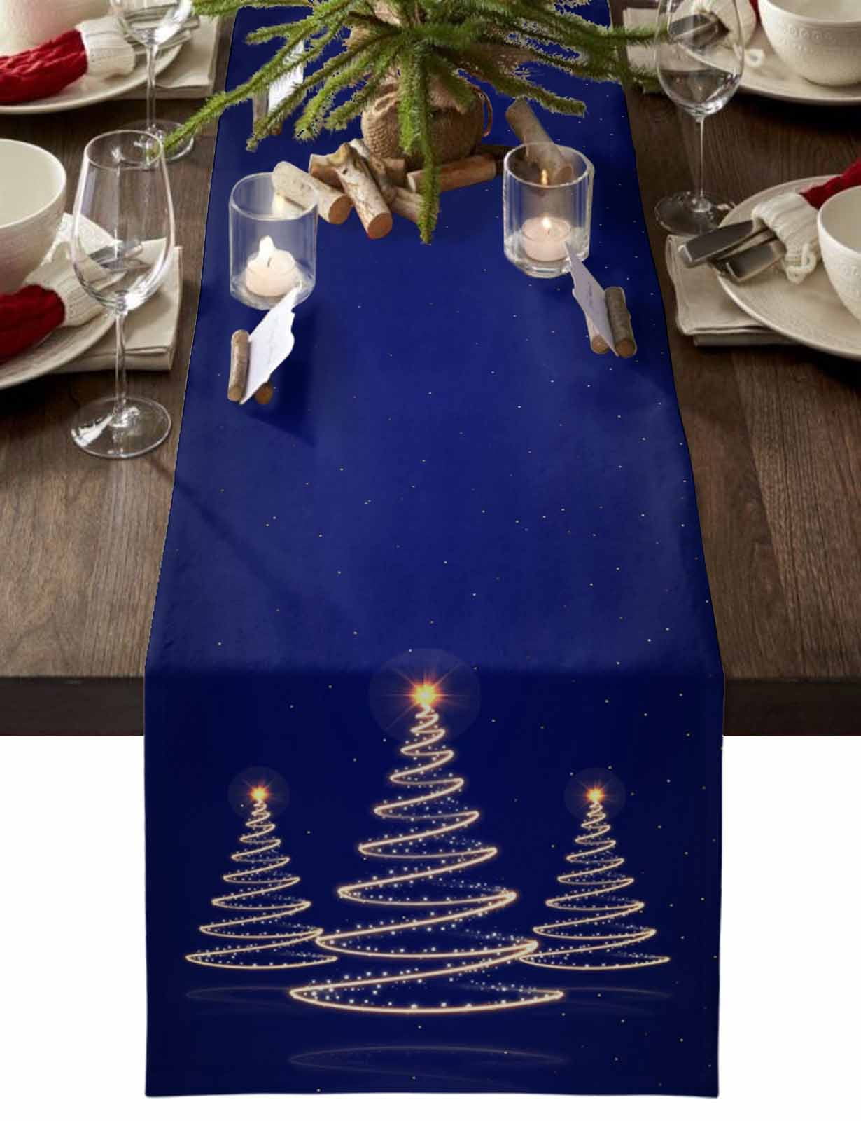 Christmas Shinny Tree Cotton Linen Table Runner for Dining Kitchen ...