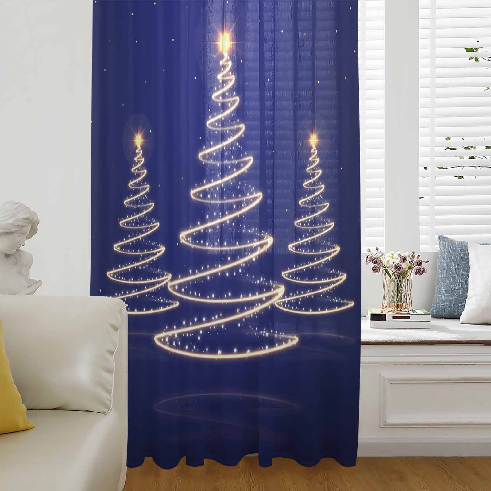 Christmas Shinny Tree Semi Sheer Curtains Drapes for Living Room ...