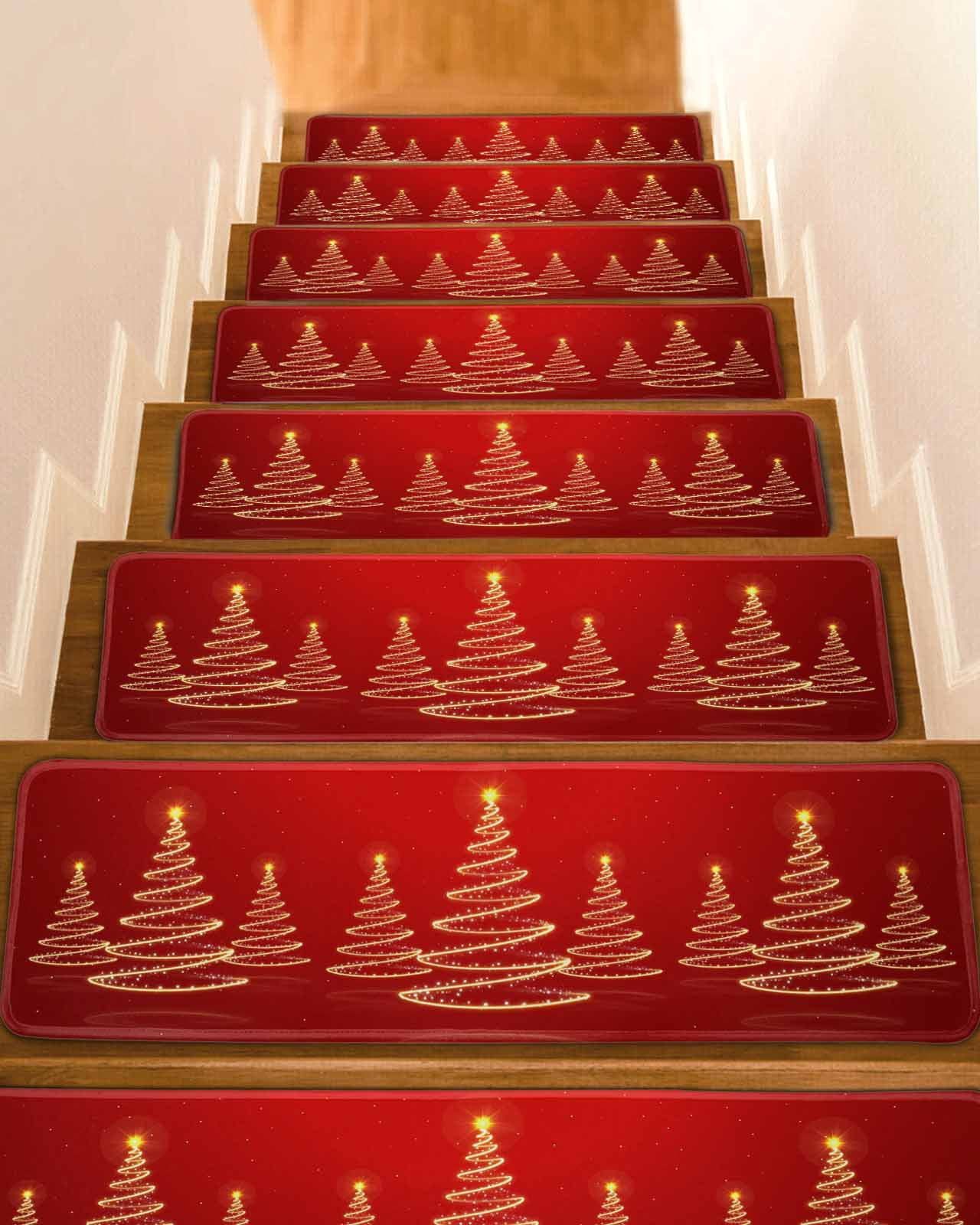 Christmas Shinny Tree Stair Treads for Wooden Steps Indoor Runner Rug ...