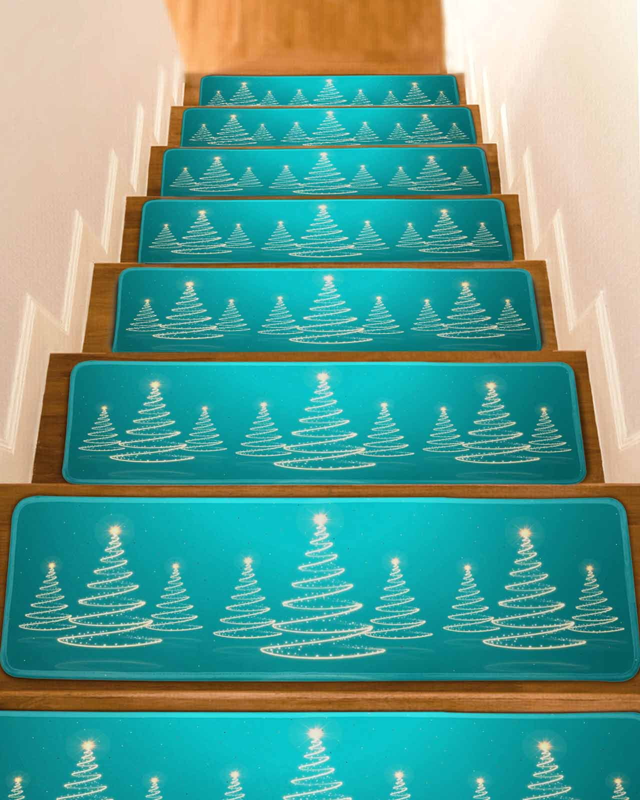Christmas Shinny Tree Stair Treads for Wooden Steps Indoor Runner Rug ...