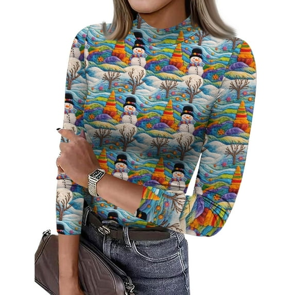 Christmas Shirts 3/4 Sleeve Ladies Turtleneck Tops with Gingerbread ...