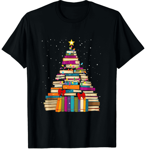 Christmas Shirts Funny Christmas Books Tree T-Shirt Teachers Xmas T ...