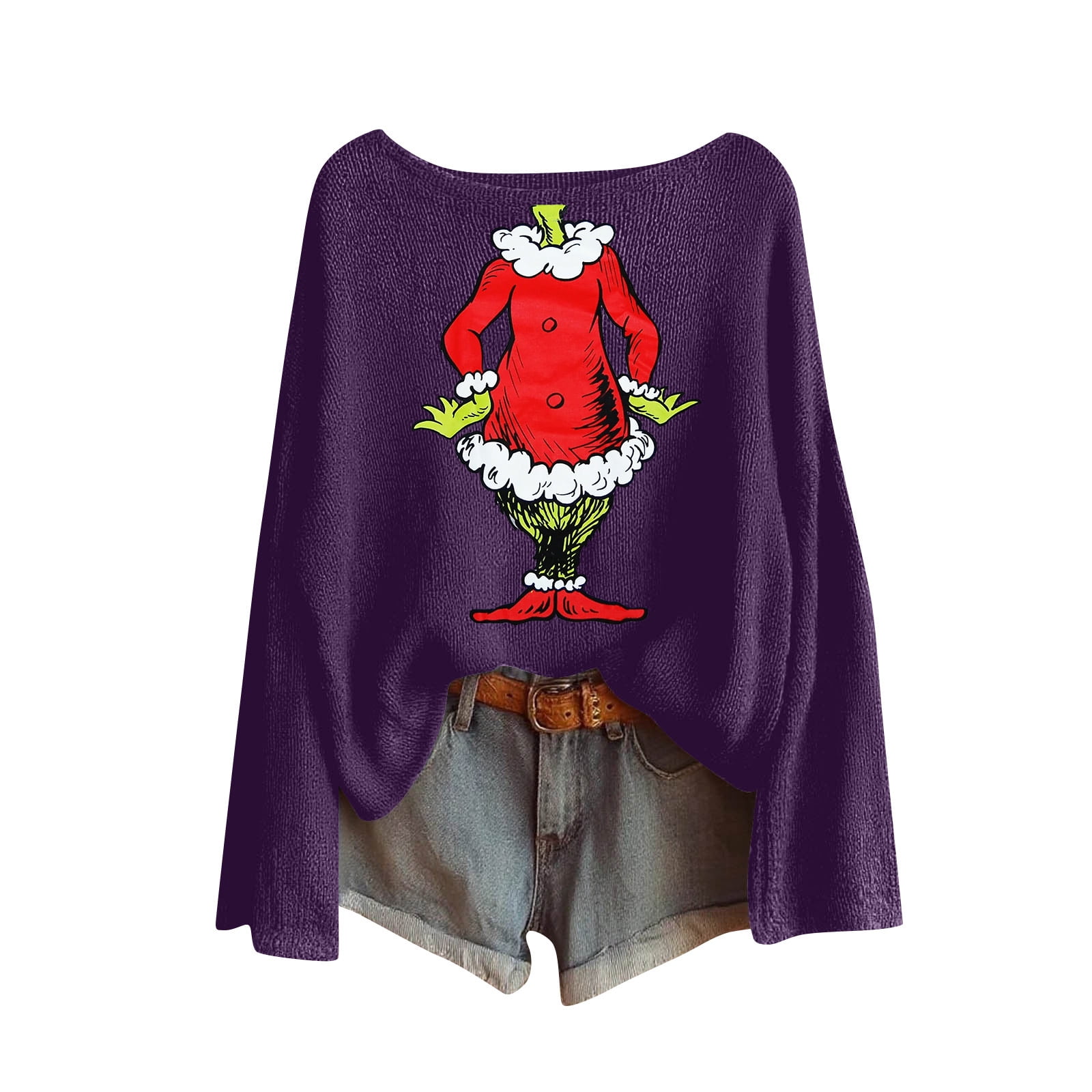 Christmas Shirts Funny Xmas Tree Long Sleeve Holiday Party Tops Purple ...
