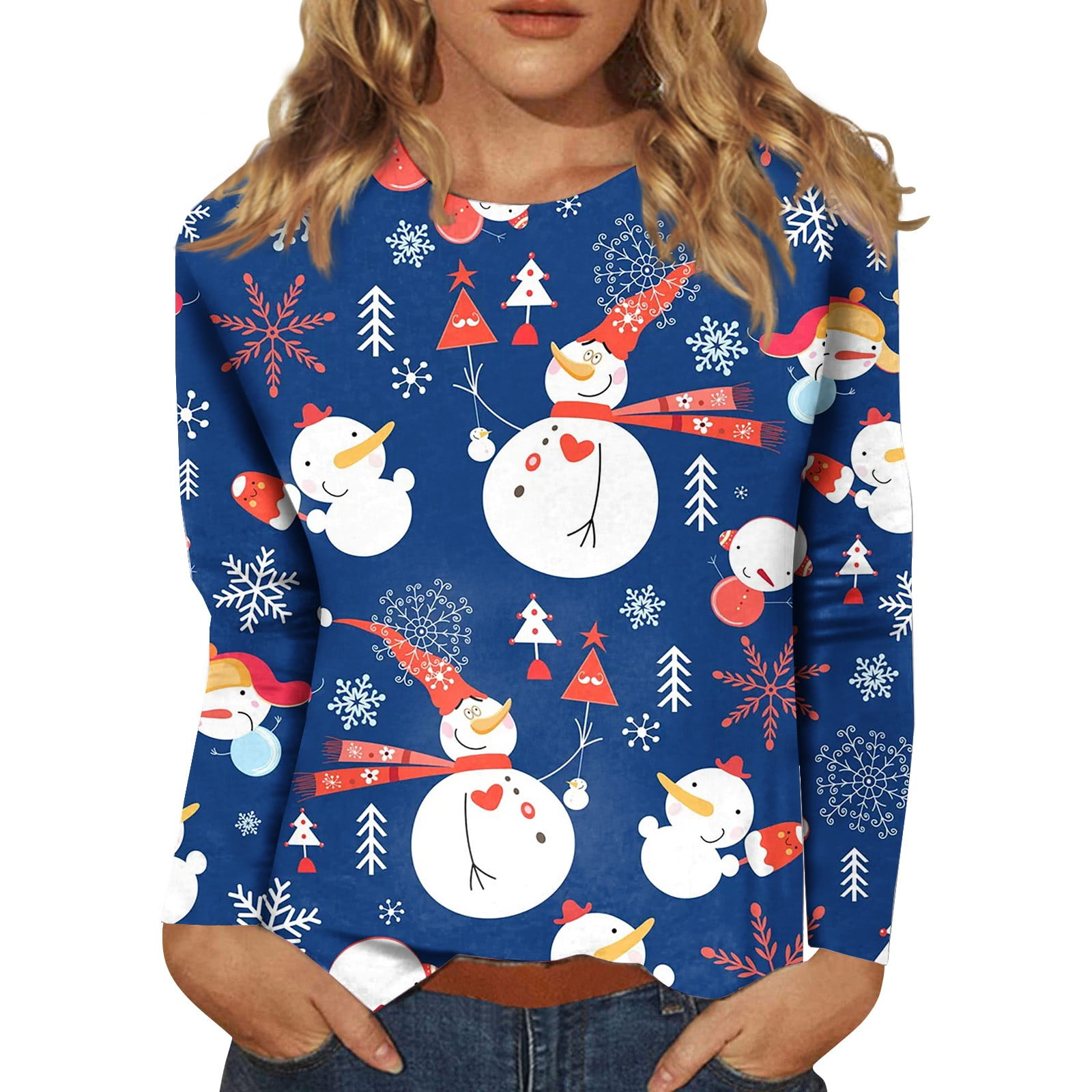 Christmas Shirts for Women Slim Fit Winter Snowman Hide Belly Cute ...