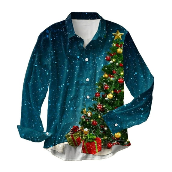 Christmas Shirts for Men Long Sleeve Christmas Graphic Print Tops Fall ...