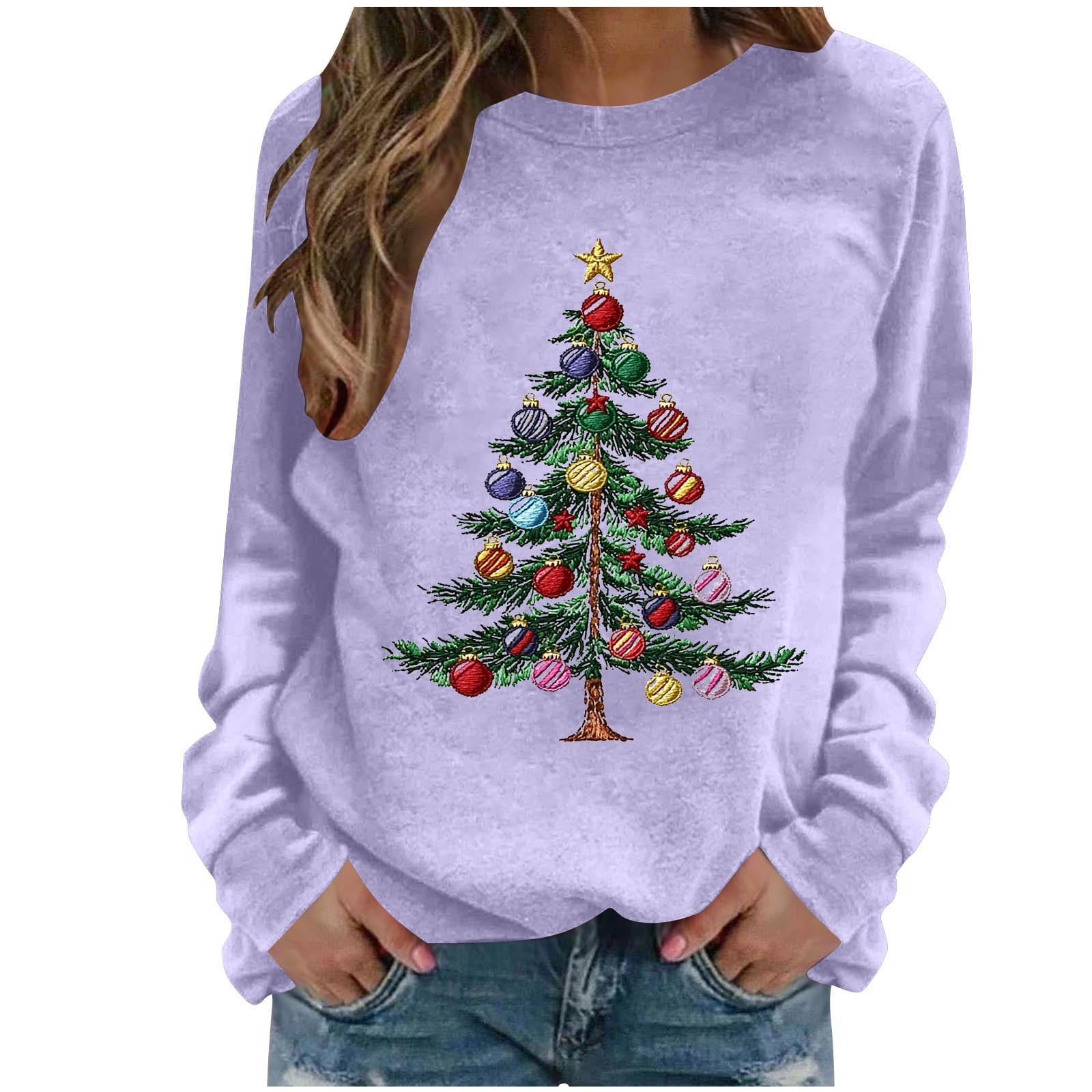 Christmas Shirts for Women 2025 Fashion Long Sleeve Funny Xmas Tree ...
