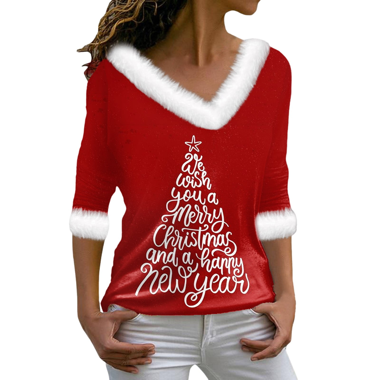 Christmas Shirts for Women 2025 Long Sleeve Print Off Shoulder Straps ...