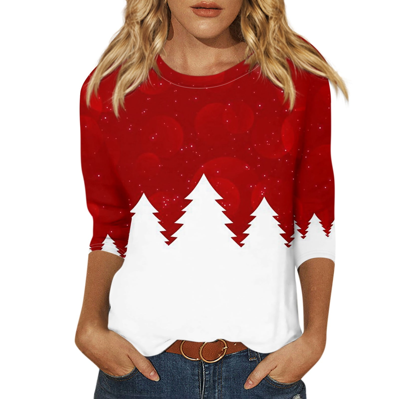 Christmas Shirts for Women 3/4 Length Sleeve Womens Christmas Tops Cute ...