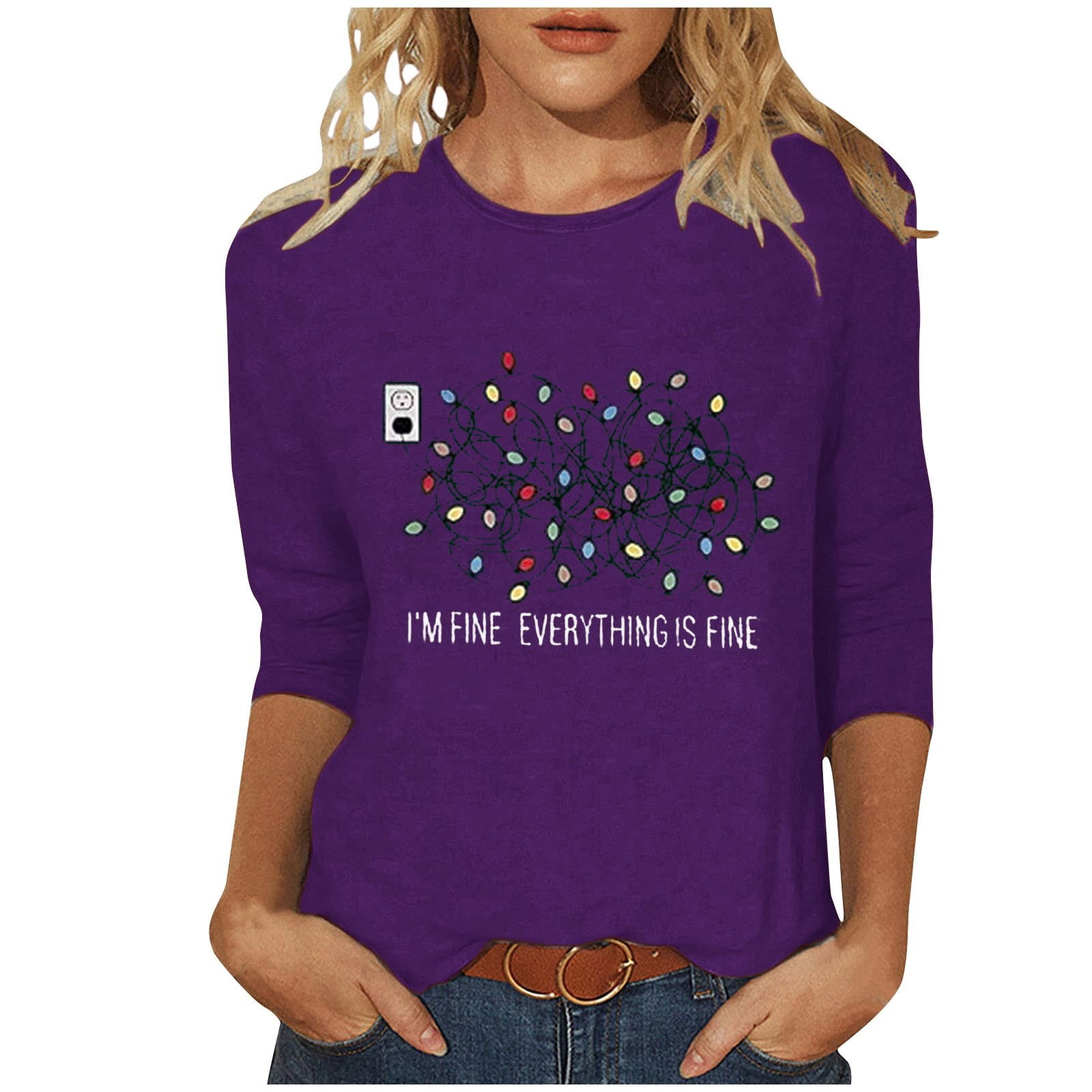 Christmas Shirts for Women 3/4 Sleeve Blouses Christmas Printed Crew ...