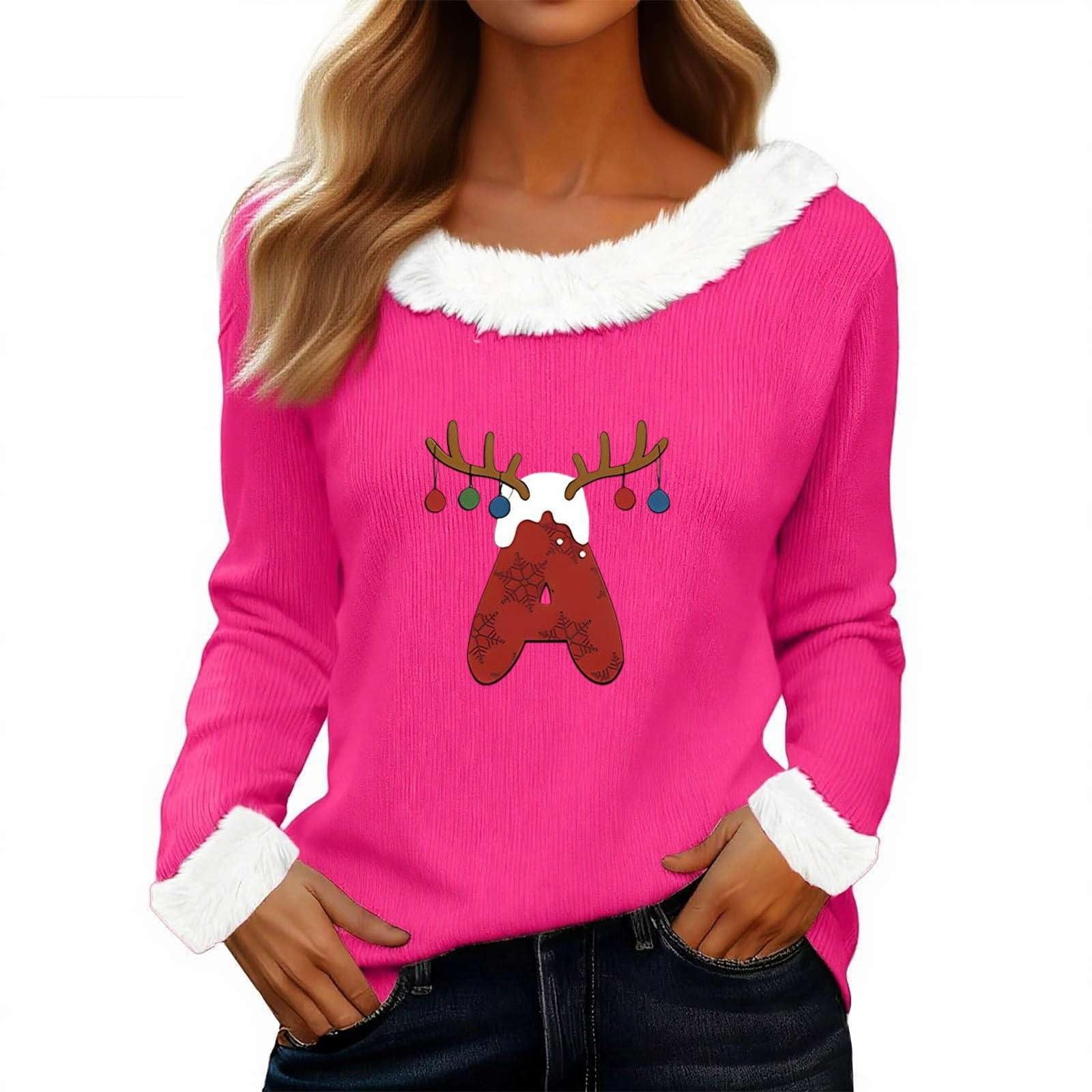 Christmas Shirts for Women Comfort Plush Collar Xmas Print Blouse Hot ...