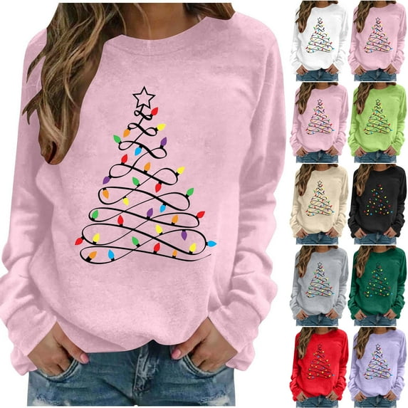 Christmas Shirts for Women Cute Christmas Tree Graphic Long Sleeve ...
