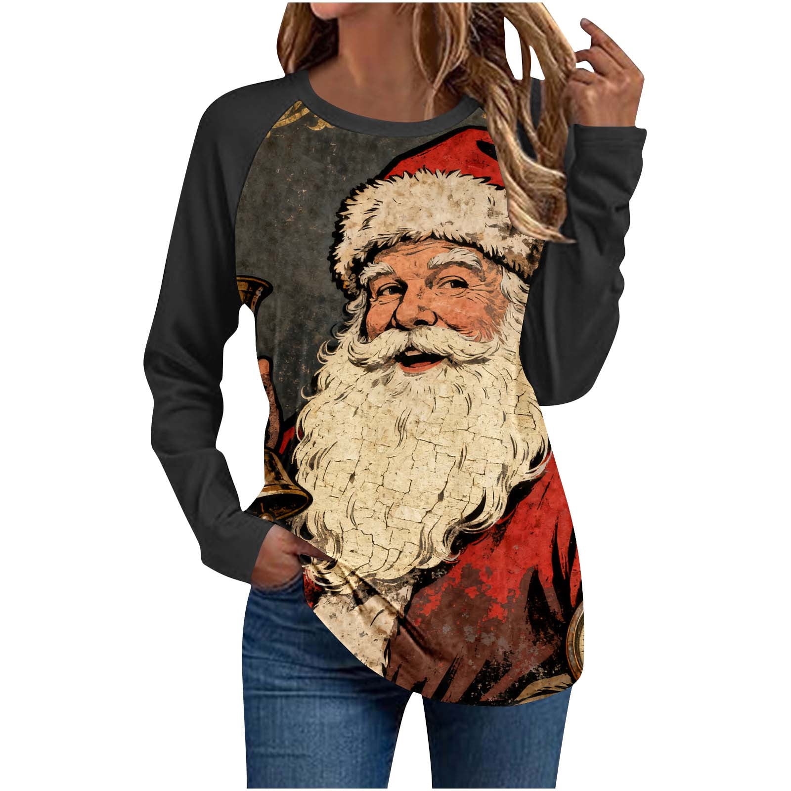 Christmas Shirts for Women Long Sleeve Crewneck Casual Fall T-Shirts ...