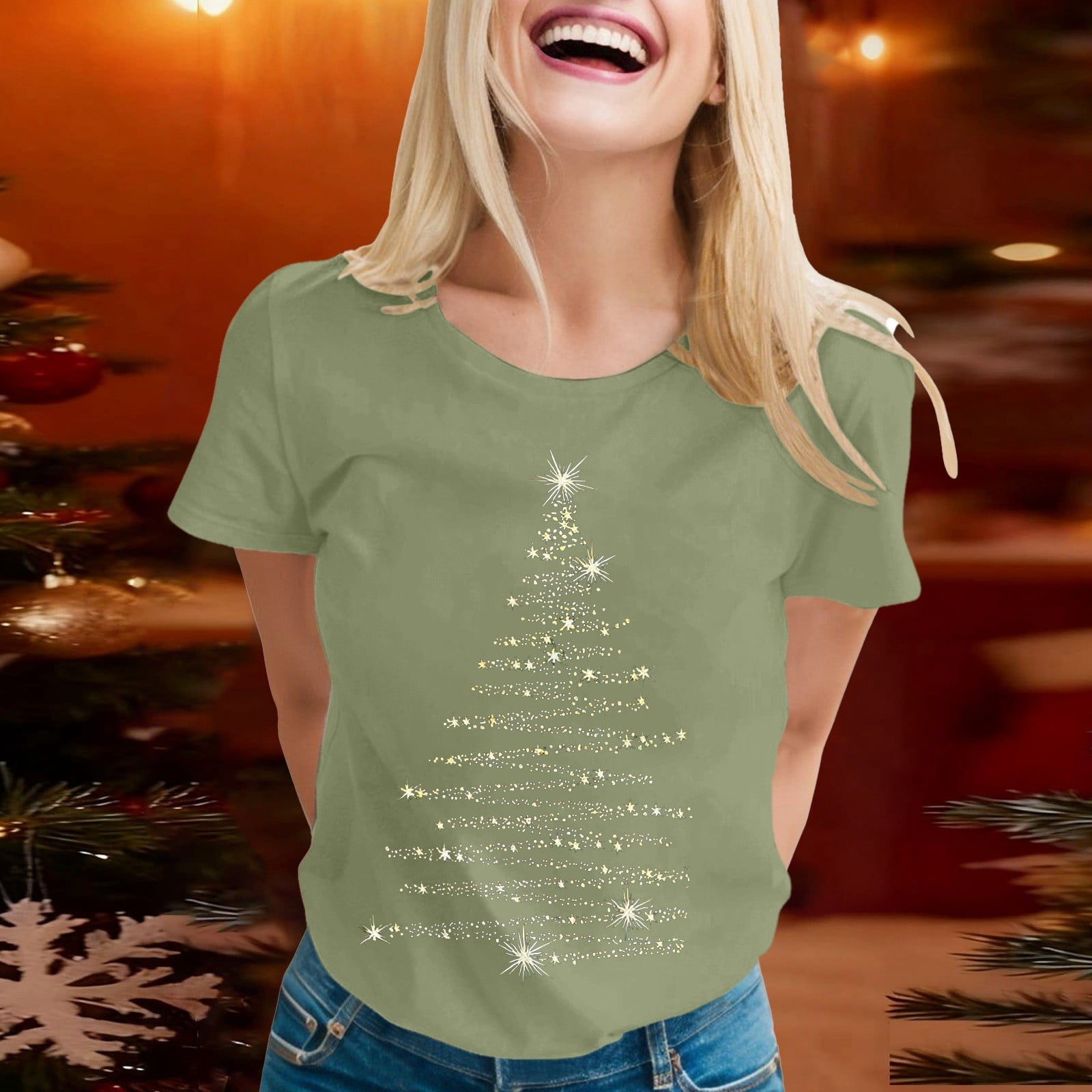 Christmas Shirts for Women Xmas Shirt Christmas Tree Graphics Tees ...