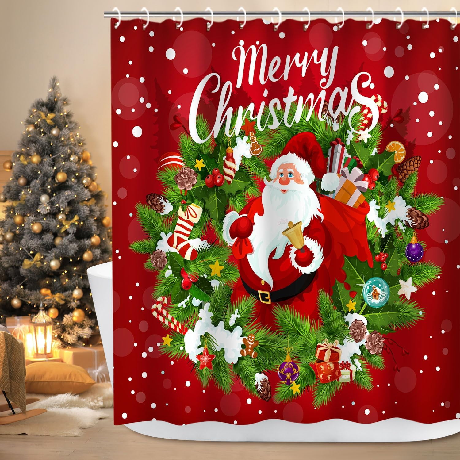 Christmas Shower Curtain for Bathroom Santa Shower Curtain Xmas Shower ...