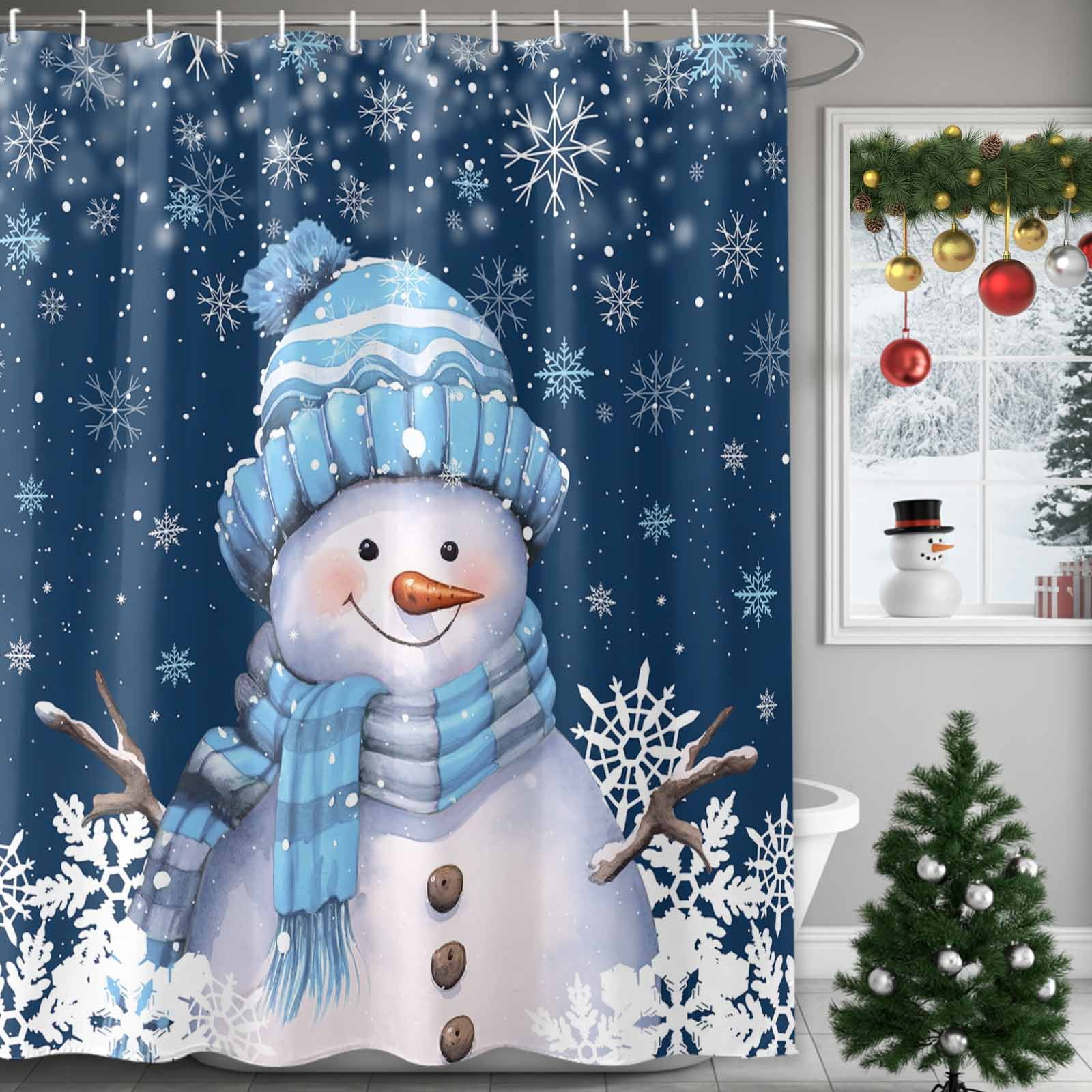 Christmas Shower Curtain Christmas Snowman Snowflake Shower Curtains ...