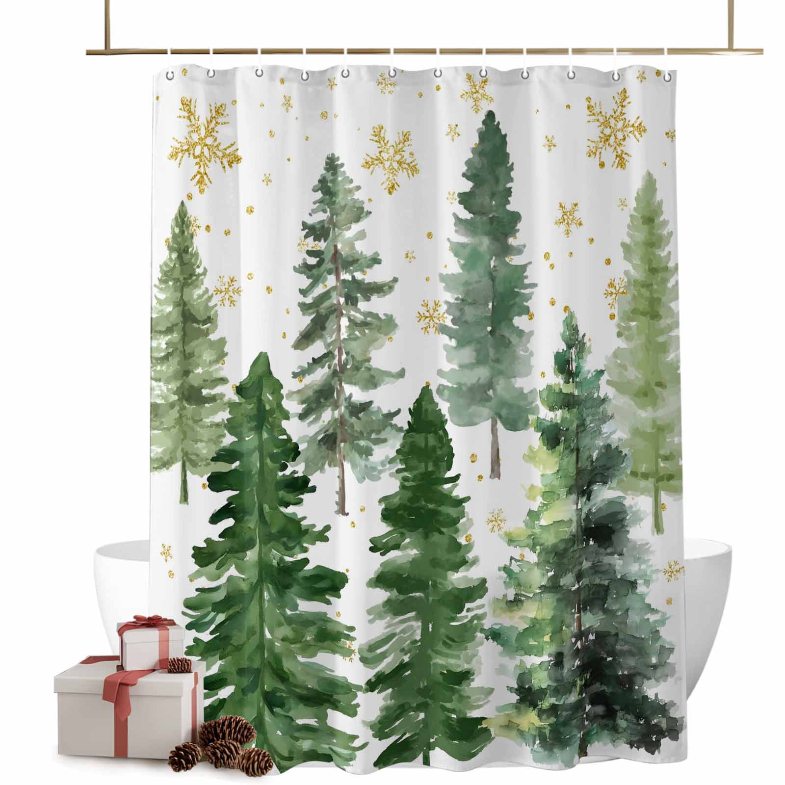Christmas Shower Curtain Christmas Tree Bathroom Curtains with Hooks ...