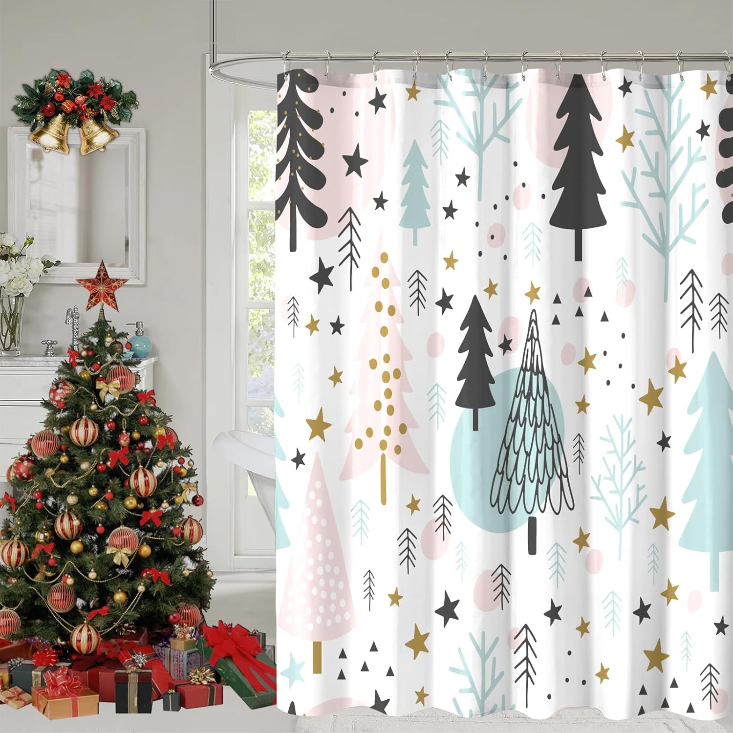 Christmas Shower Curtain, Christmas Tree Shower Curtains for Bathroom Decor, Winter Holiday ...
