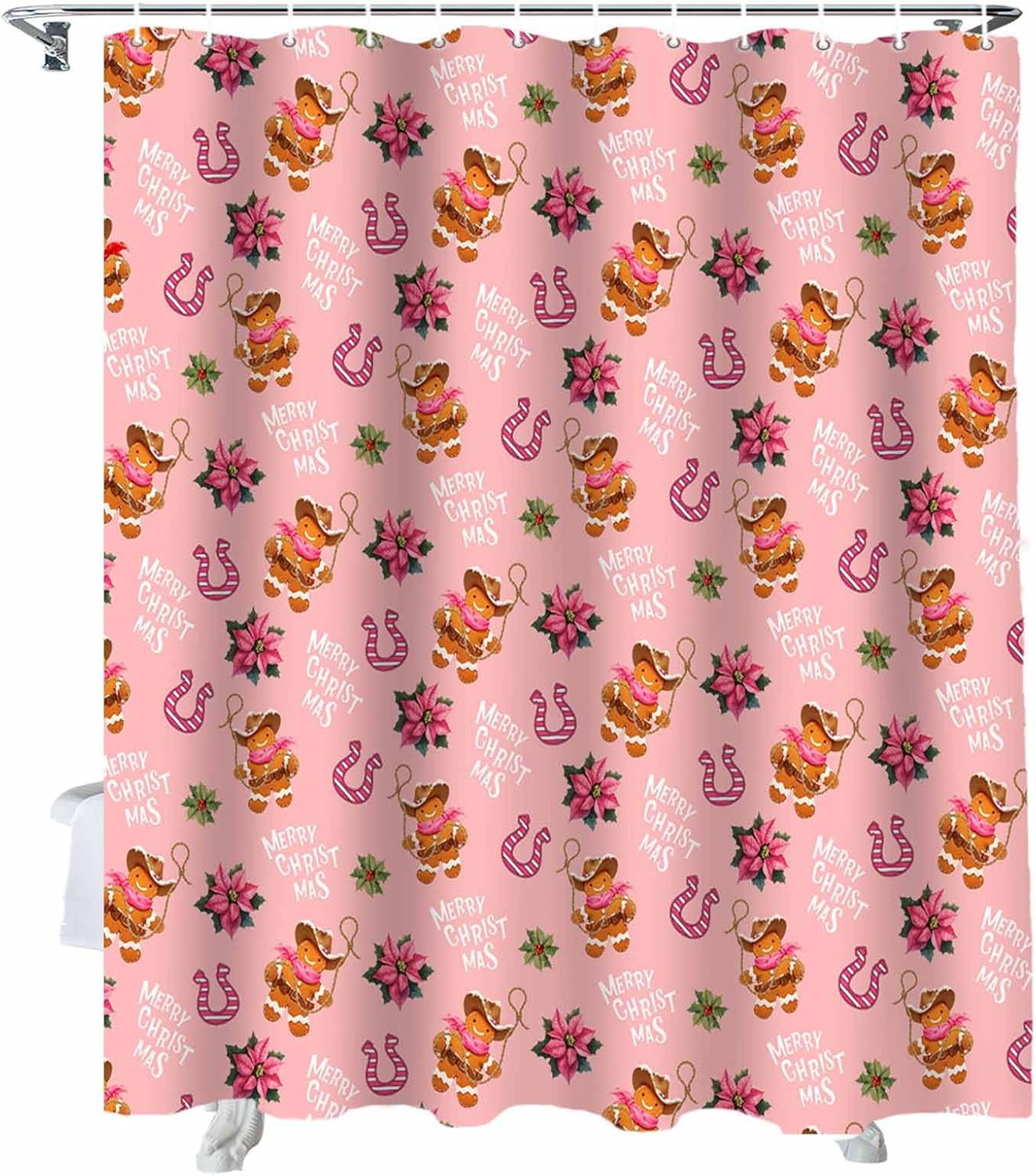 Christmas Shower Curtain Cowboy Gingerbread Man Shower Curtains for ...