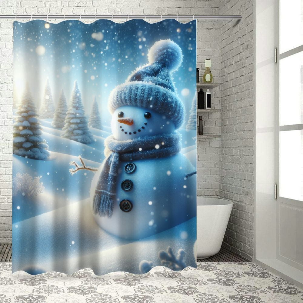 Christmas Shower Curtain, Cute Snowman Scene Shower Curtains for ...