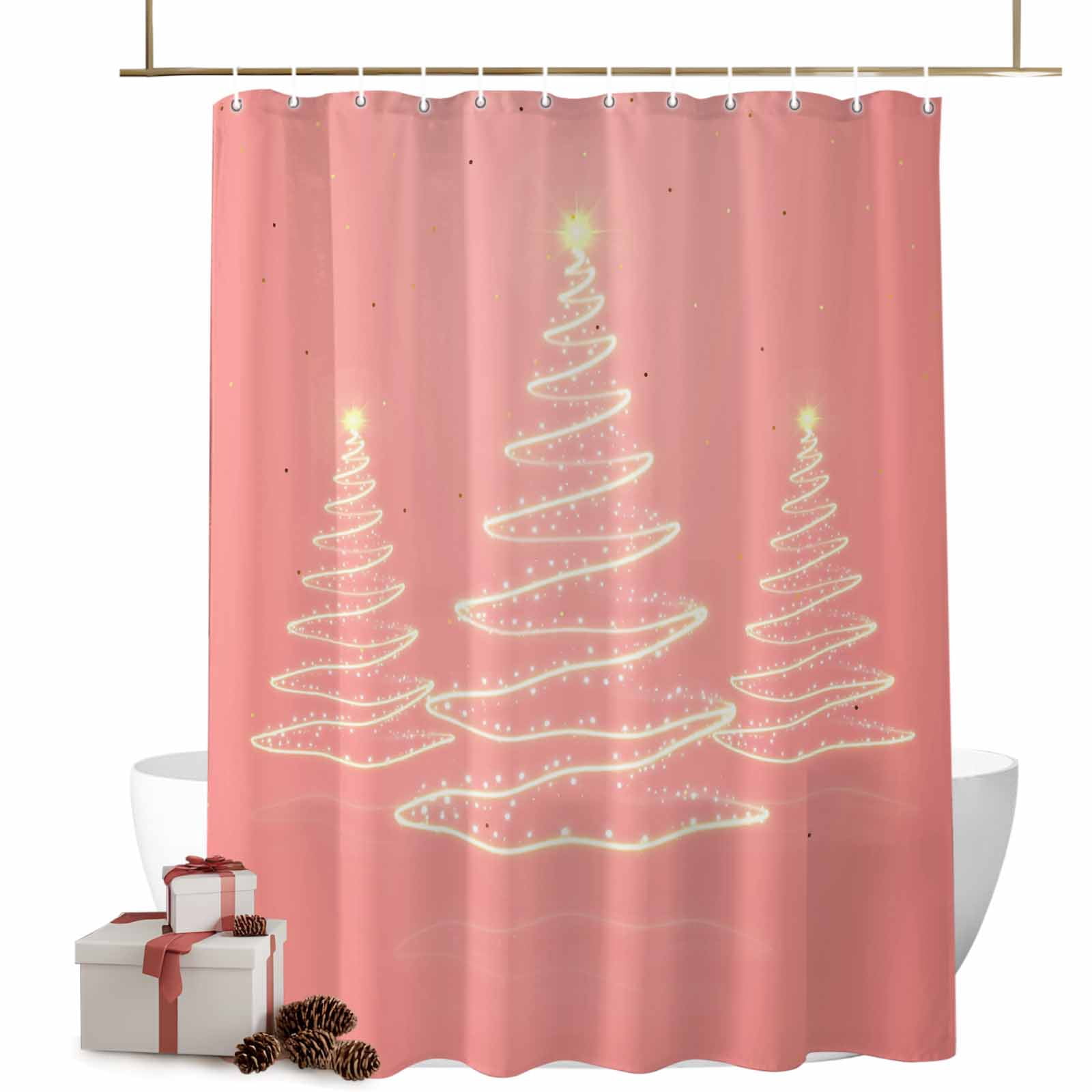 Christmas Shower Curtain Golden Christmas Tree Bathroom Curtains with ...