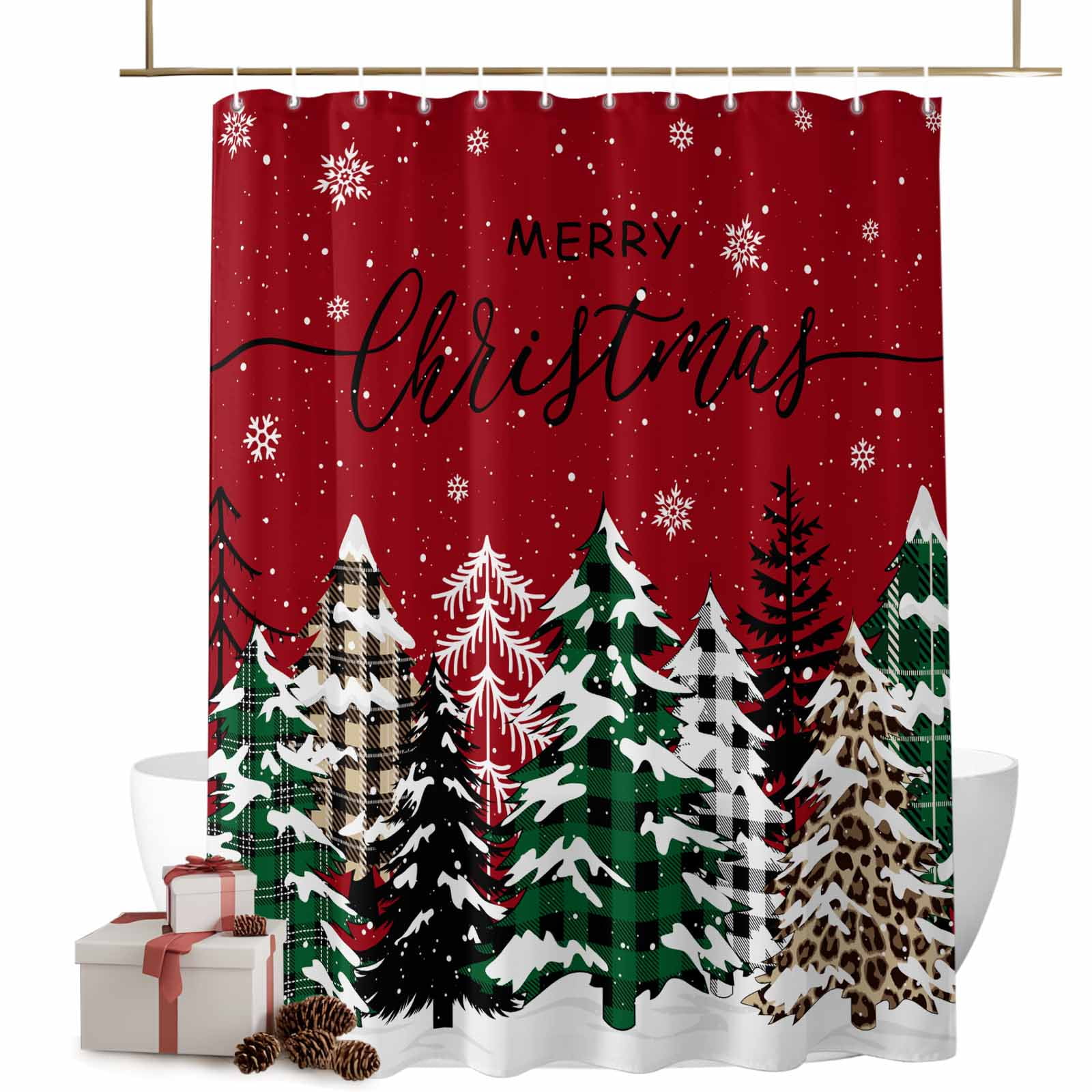 Christmas Shower Curtain Merry Christmas Tree Bathroom Curtains with ...