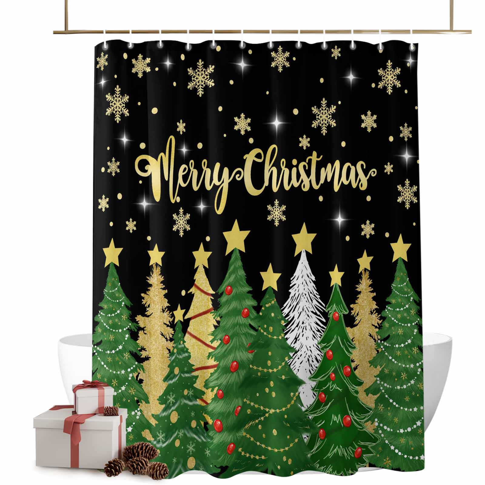 Christmas Shower Curtain Merry Christmas Tree Bathroom Curtains with ...
