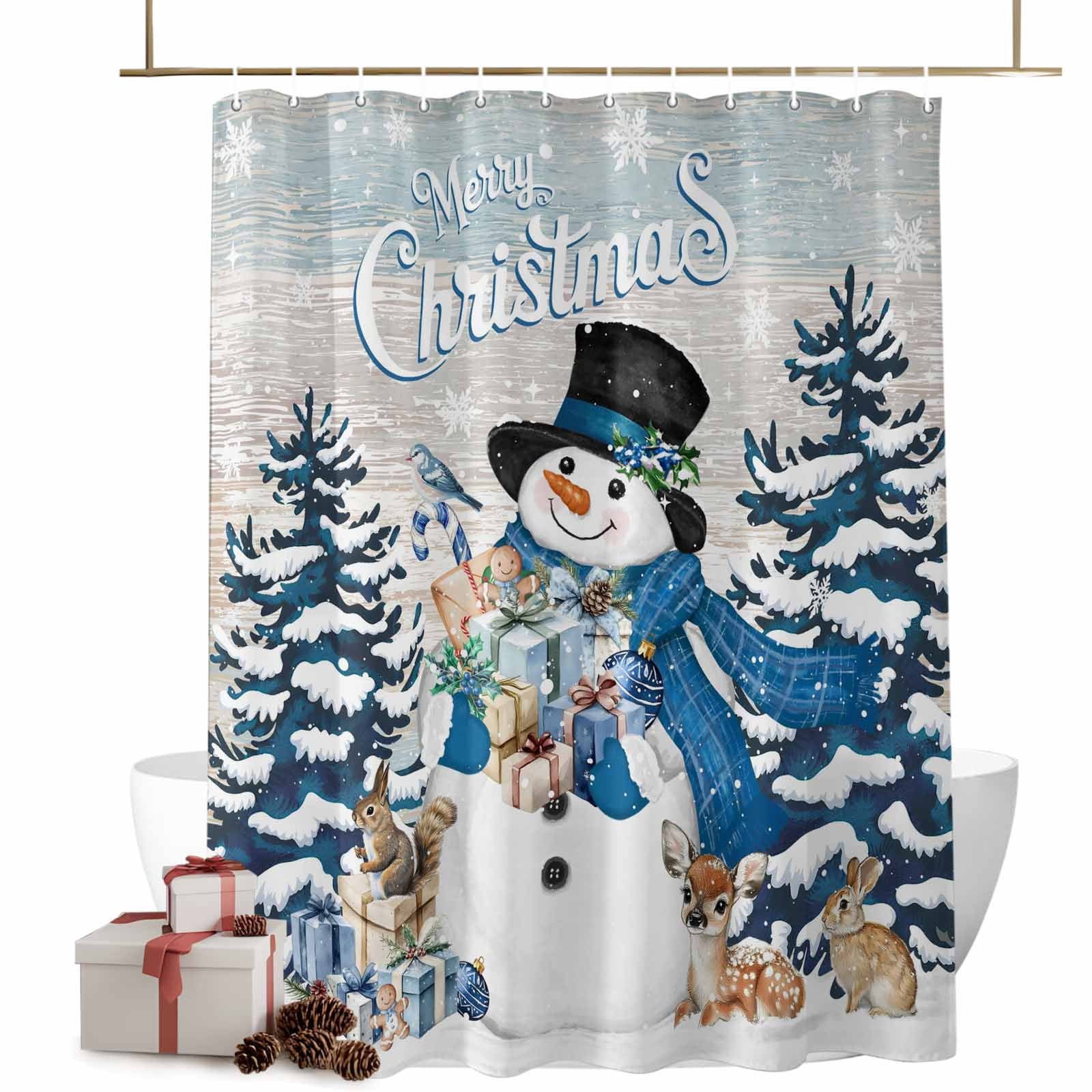 Christmas Shower Curtain Merry Christmas Tree Bathroom Curtains with ...