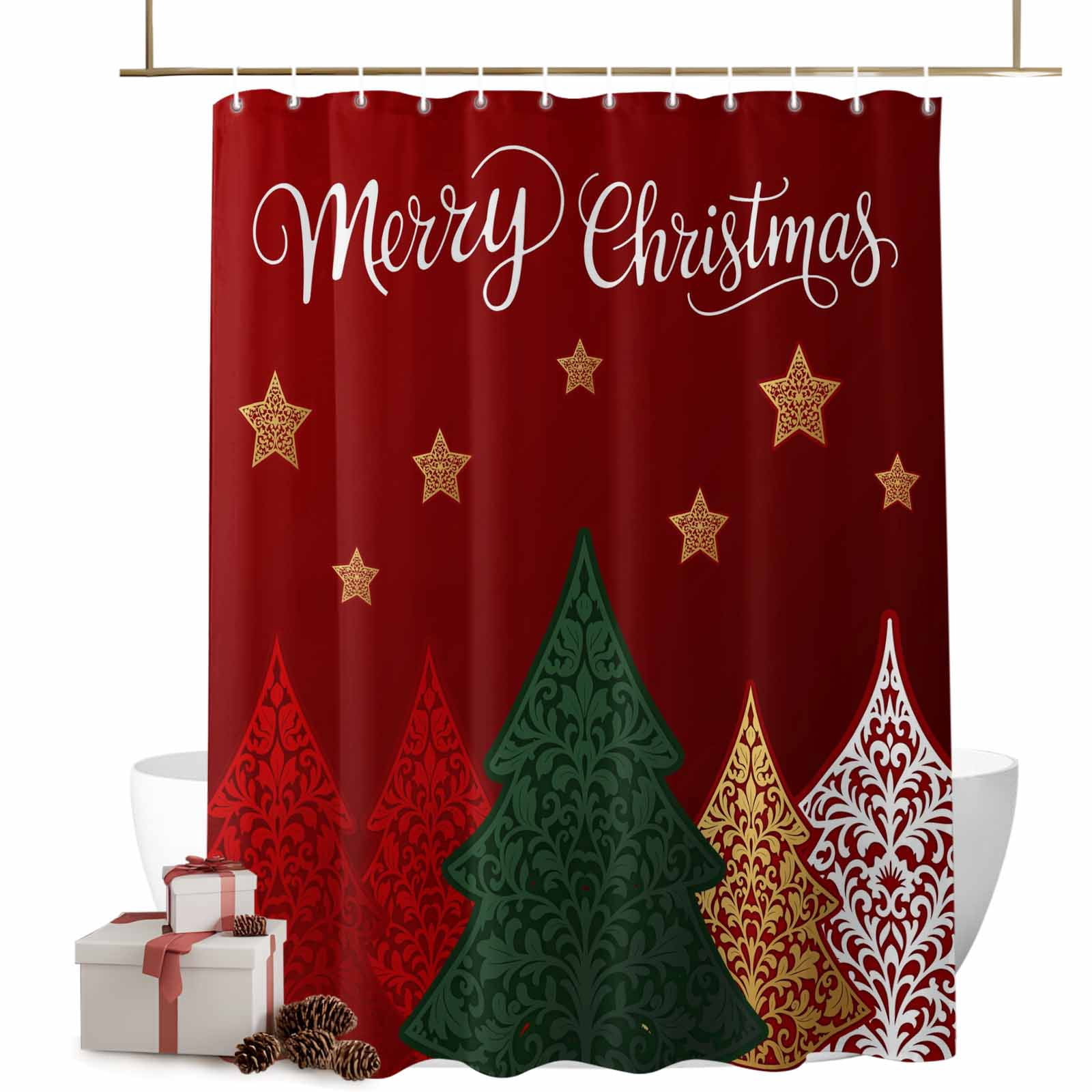 Christmas Shower Curtain Merry Christmas Tree Bathroom Curtains with ...