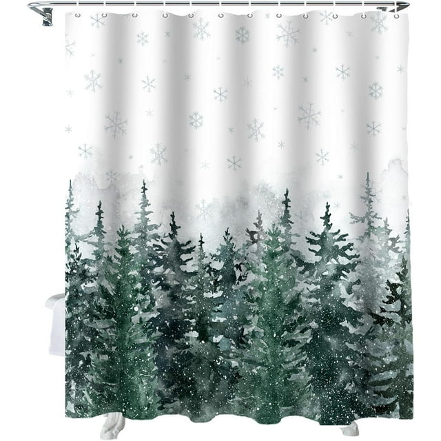 Christmas Shower Curtain Pine Tree Forest Shower Curtains for Bathroom ...
