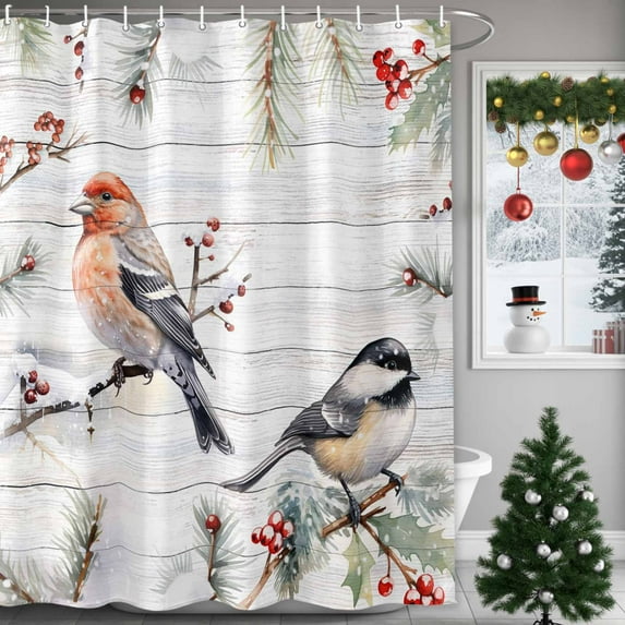 Christmas Shower Curtain Red Robin Bird Shower Curtains for Bathroom ...
