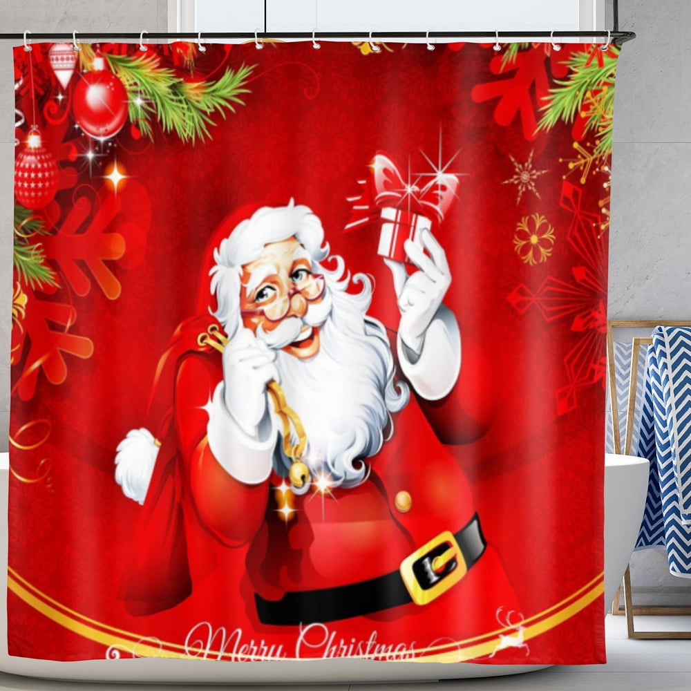 Christmas Shower Curtain Red Santa Claus Bath Curtain Bathroom ...