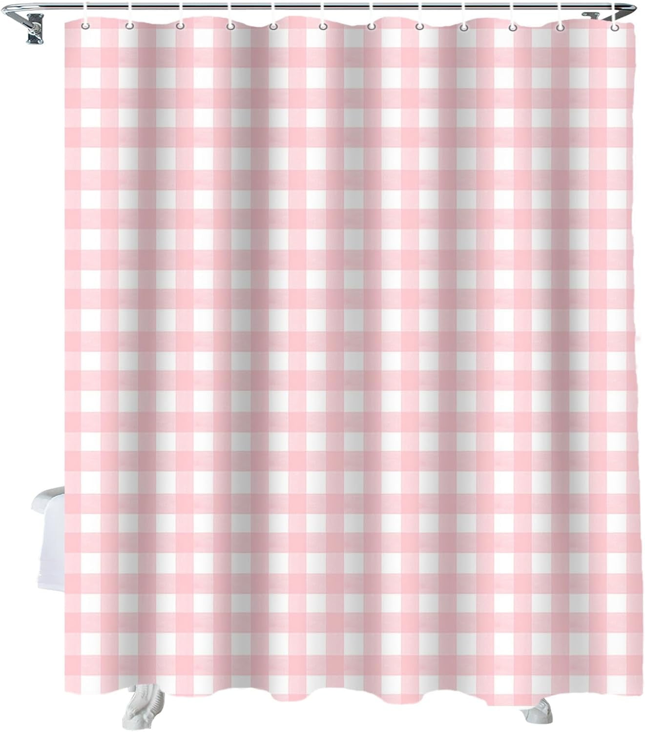 Christmas Shower Curtain, Rustic Pink White Buffalo Check Plaid Pattern ...