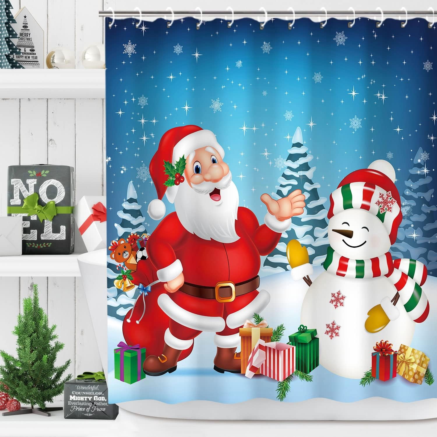 Christmas Shower Curtain Santa Shower Curtain Snowman Shower Curtain ...