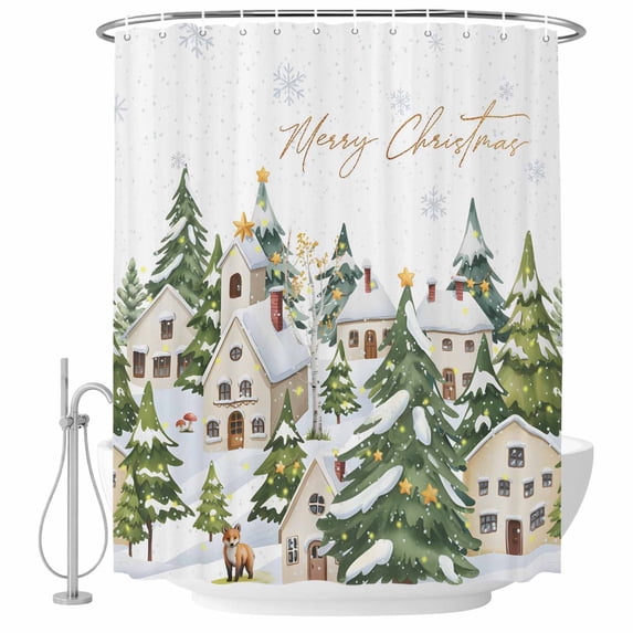 Christmas Shower Curtain Set - 72" x 78" Washable Bathtub Curtain with ...