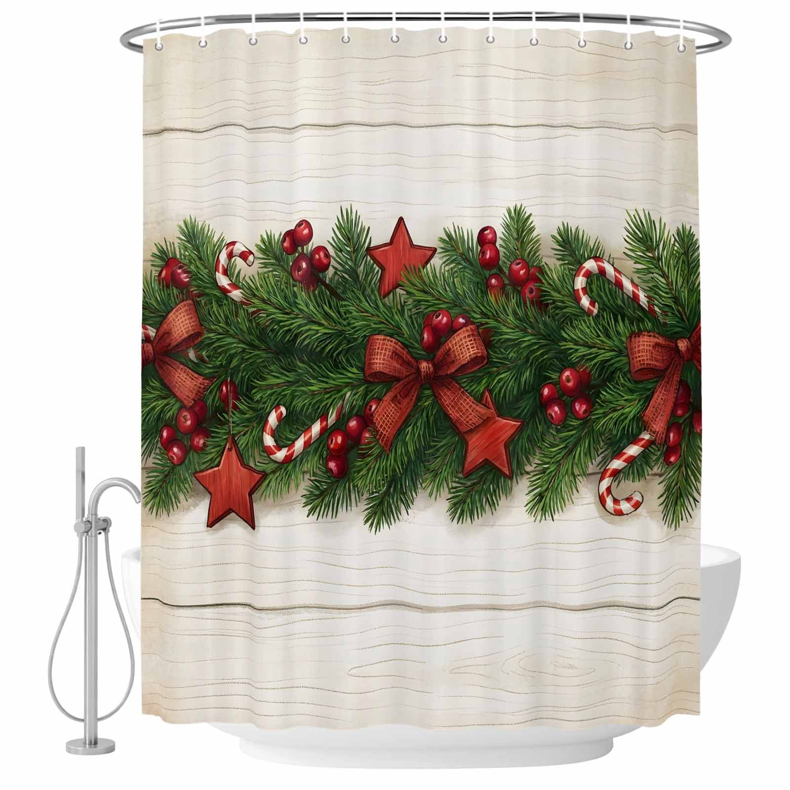 Christmas Shower Curtain Set - 72" x 78" Washable Bathtub Curtain with ...
