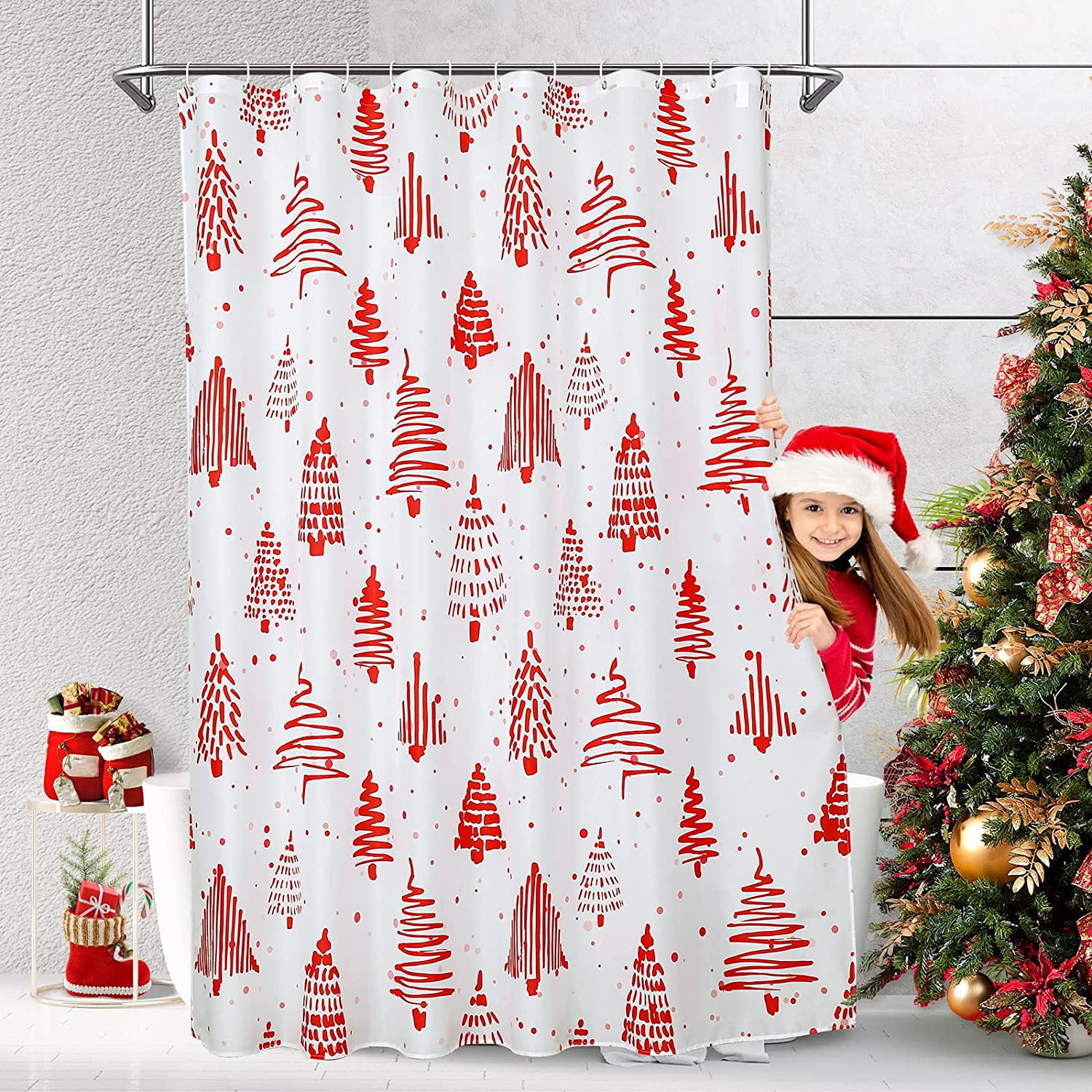 Christmas Shower Curtain Set, Christmas Tree Shower Curtain, Xmas Pine ...