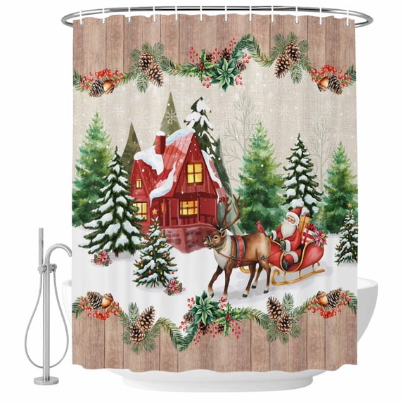 Christmas Shower Curtain Set - Long 72" x 84" Washable Bathtub Curtain ...
