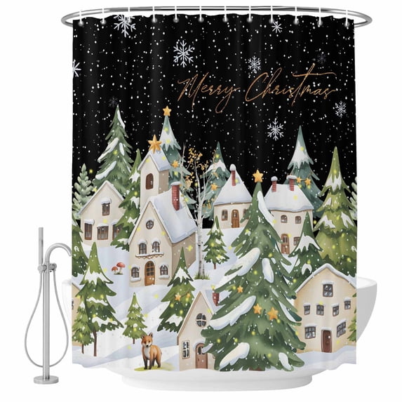 Christmas Shower Curtain Set - Long 72" x 84" Washable Bathtub Curtain ...